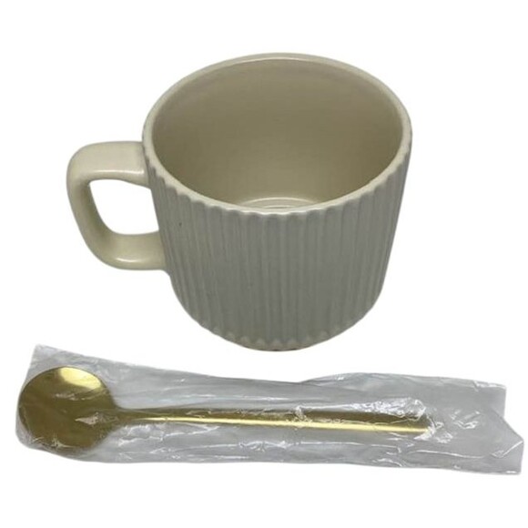 Dining | Japanese Retro Ribbed Ceramic Cream Coffee Mug Espresso Spoon ...